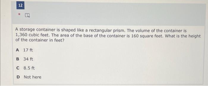 Solved 12 A storage container is shaped like a rectangular | Chegg.com