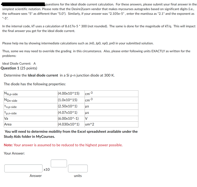 Solved questions for the ideal diode current calculation. | Chegg.com