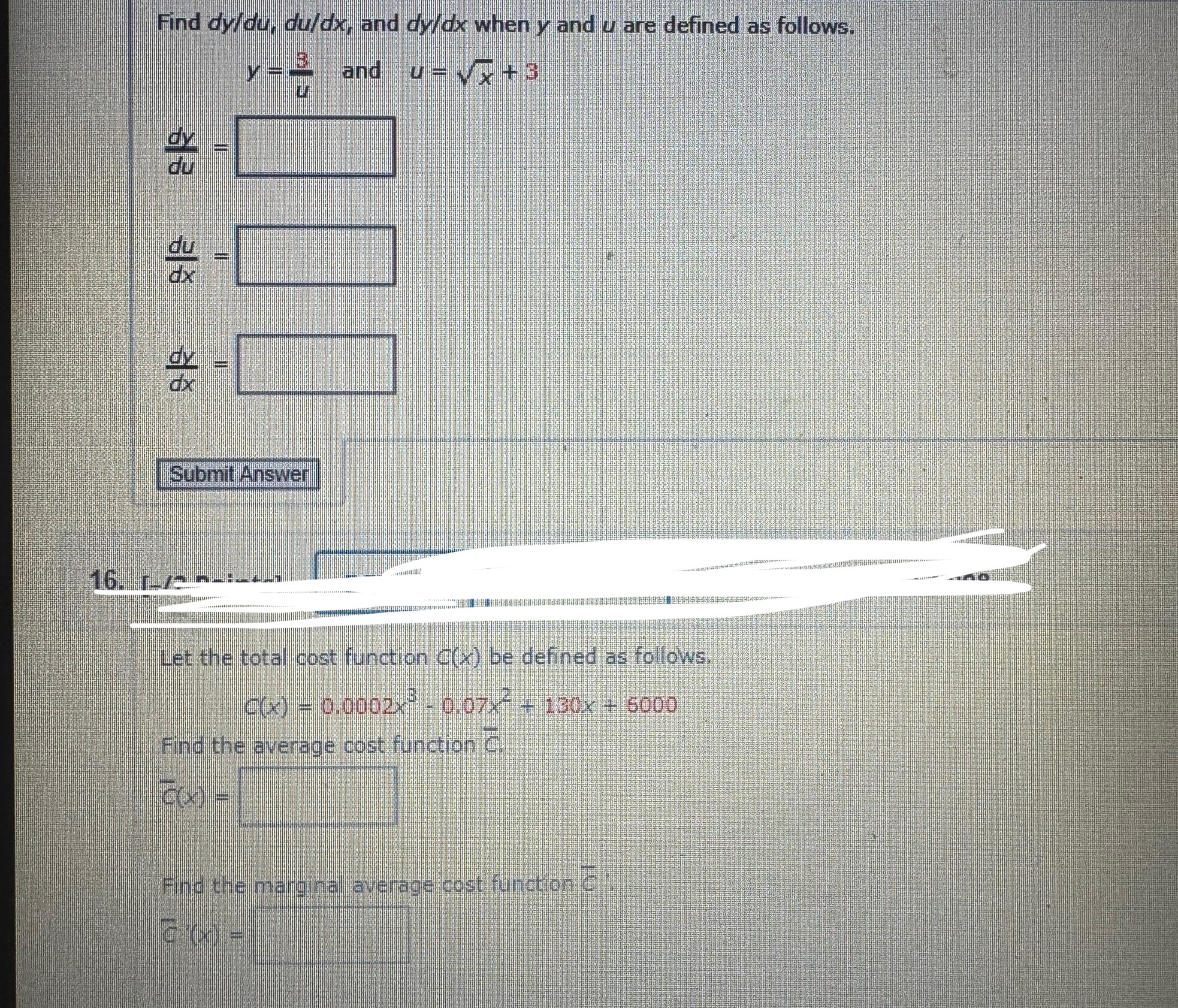 Find dydu, dudx, ﻿and dydx ﻿when y ﻿and u ﻿are | Chegg.com