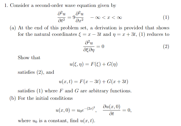 Solved Consider A Second Order Wave Equation Given