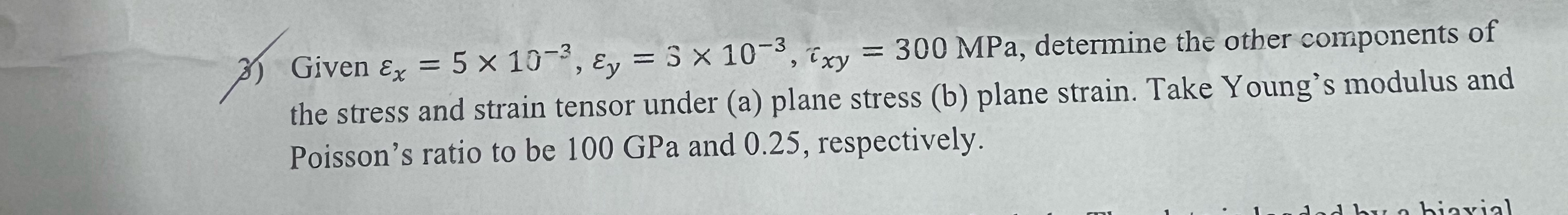 Solved Given εx=5×10-3,εy=3×10-3,τxy=300MPa, determine the | Chegg.com