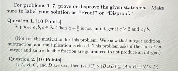 Solved For problems 1−7, prove or disprove the given | Chegg.com