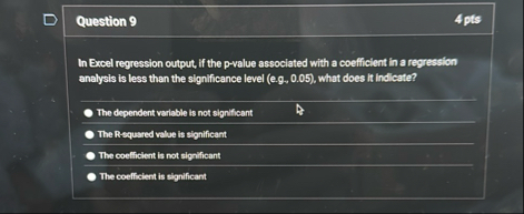 Solved Question 94ptsIn Excel regression output, if the | Chegg.com