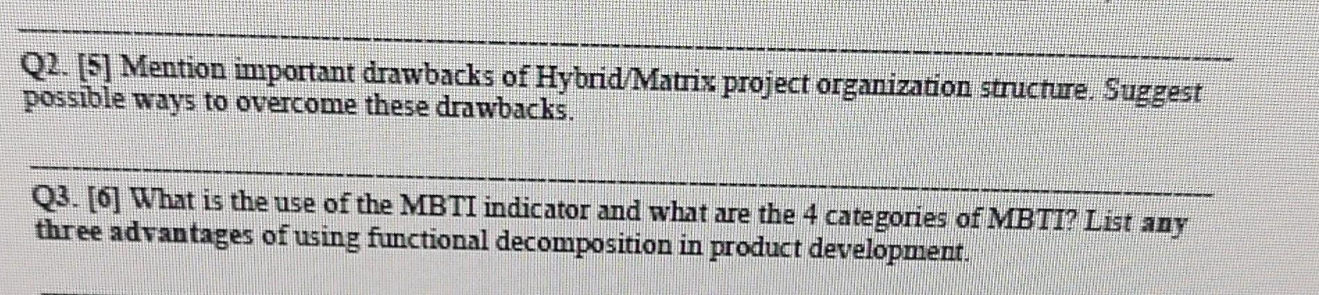 Solved Q2. [5] Mention important drawbacks of Hybrid/Matrix | Chegg.com