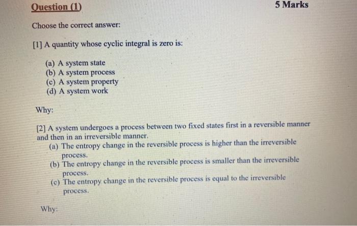 Solved Question (1) 5 Marks Choose the correct answer: [1] A | Chegg.com
