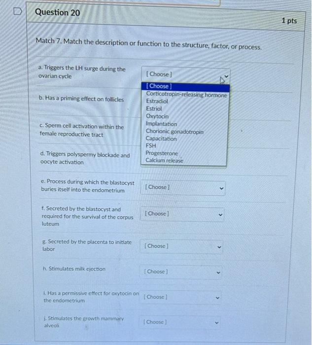 Solved Match 7. Match the description or function to the | Chegg.com