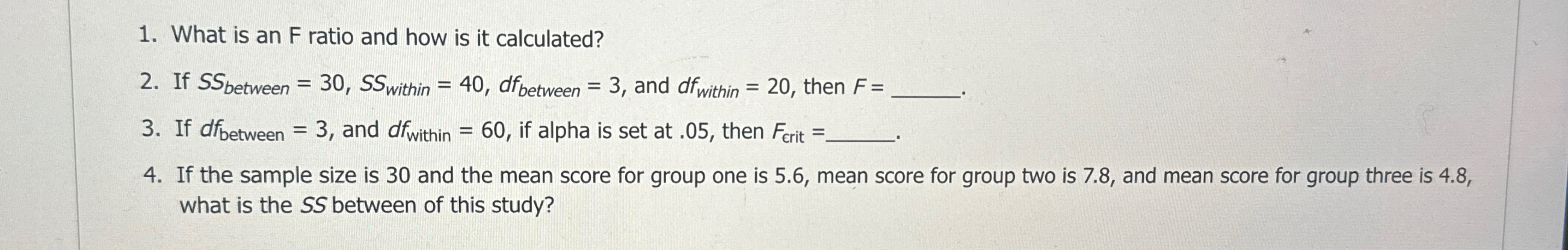Solved What is an F ﻿ratio and how is it calculated?If | Chegg.com