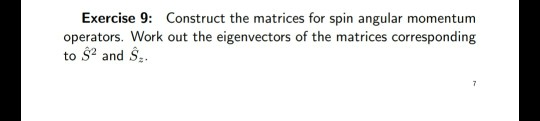 Solved Exercise 9: Construct the matrices for spin angular | Chegg.com