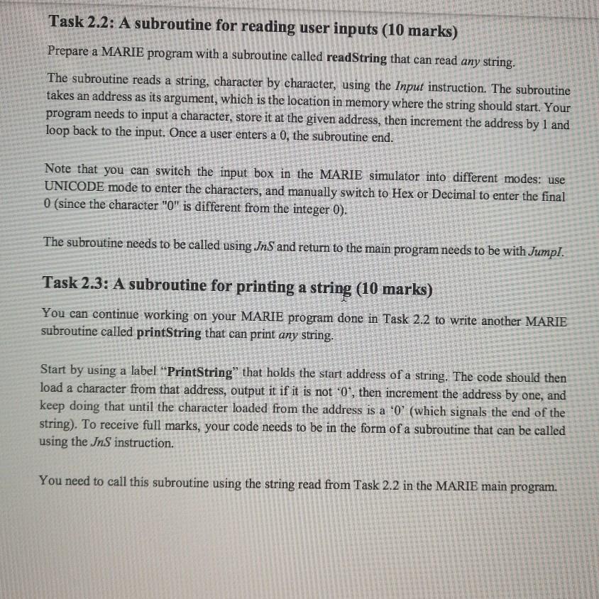 Solved Task 2.2: A subroutine for reading user inputs (10 | Chegg.com