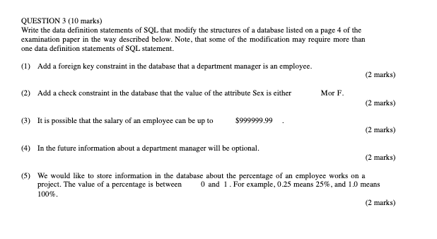 Solved CONSTRAINT Employee_FK2 ﻿FOREIGN KEY (DNumber) | Chegg.com