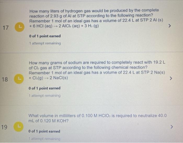 Solved How many liters of hydrogen gas would be produced by | Chegg.com