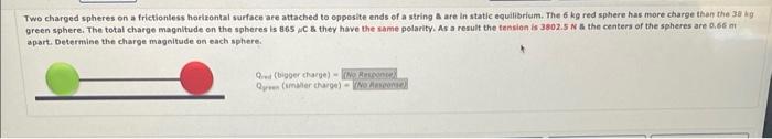 Solved Two charged spheres on a frictionless horizontal | Chegg.com