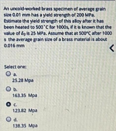 Solved An uncold-worked brass specimen of average grain size | Chegg.com