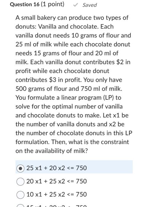 Solved A small bakery can produce two types of donuts: | Chegg.com