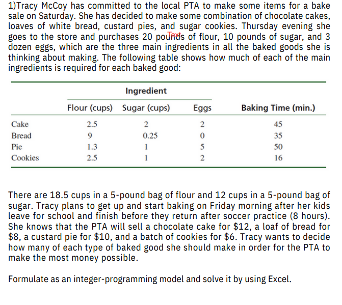 Solved 1)Tracy McCoy has committed to the local PTA to make | Chegg.com