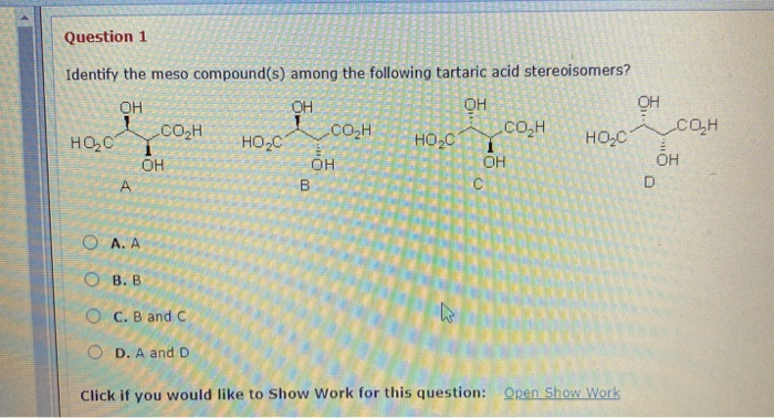 Solved Question 1 Identify the meso compound(s) among the | Chegg.com