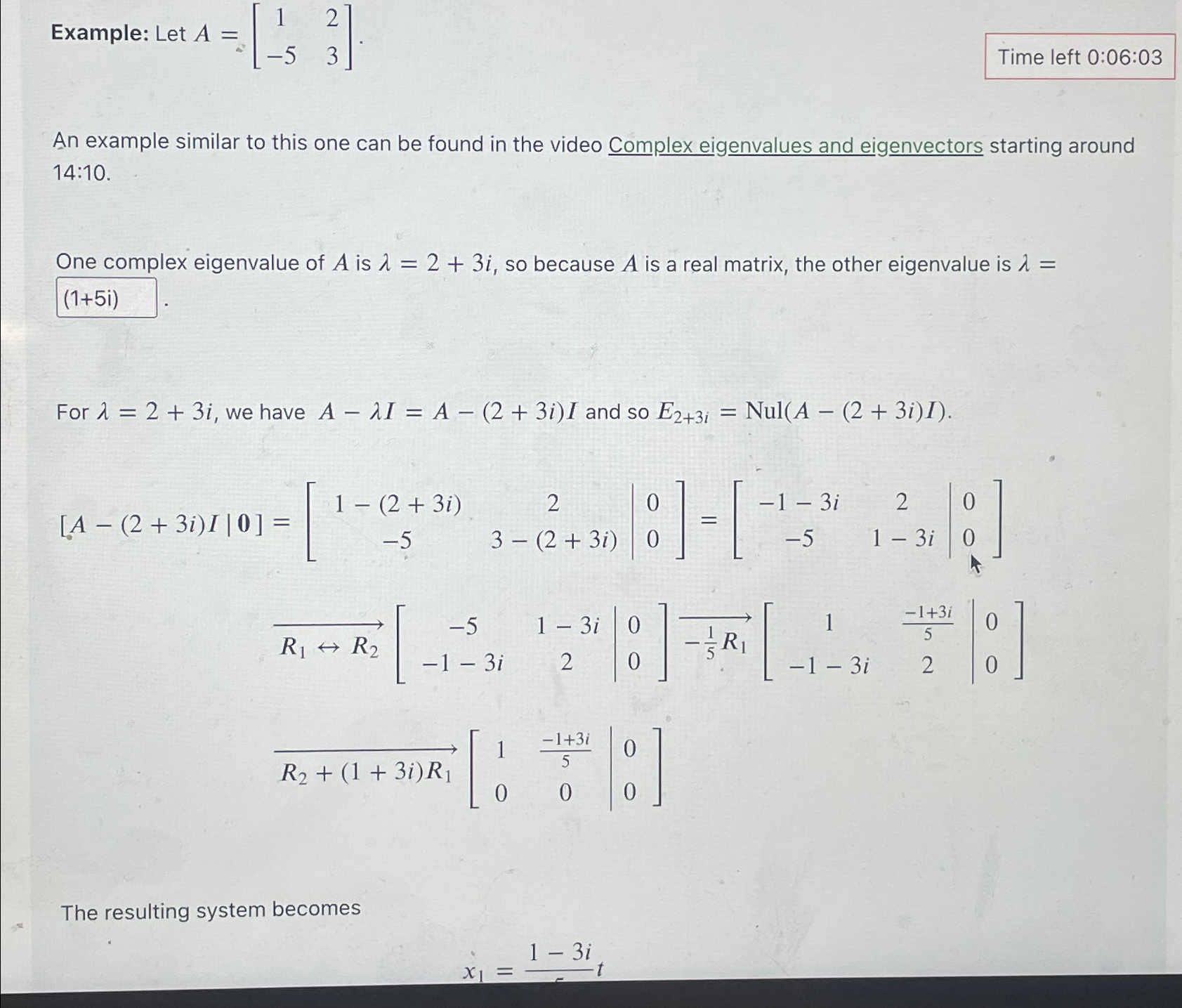 Solved Example: Let A=[12-53].Time left 0:06:03An example | Chegg.com