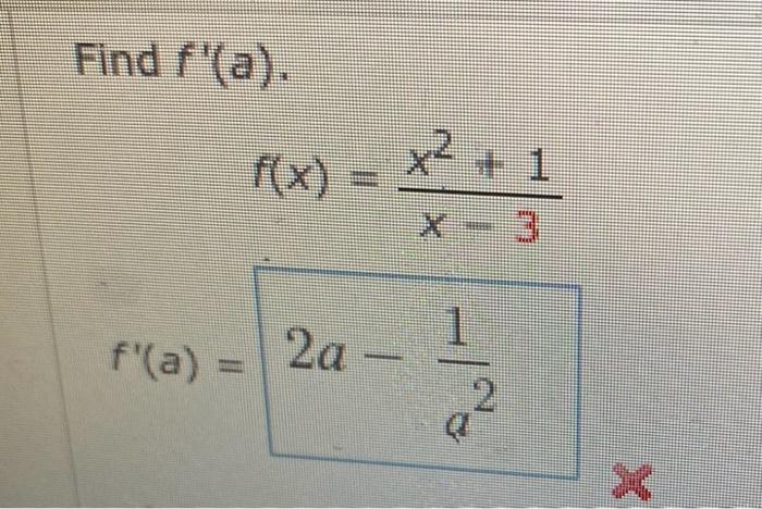 Solved Find F′ A F X X−3x2 1f′ A 2a−a21