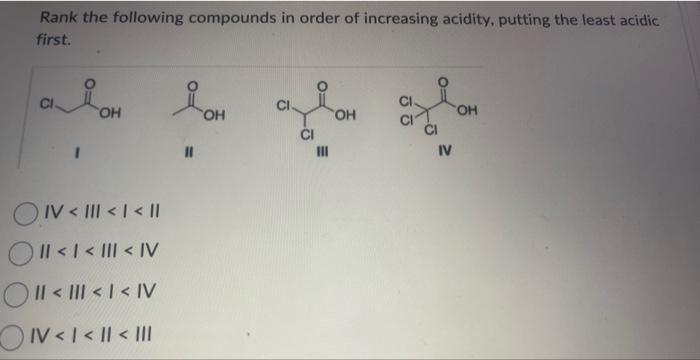 Solved Rank the following compounds in order of increasing | Chegg.com