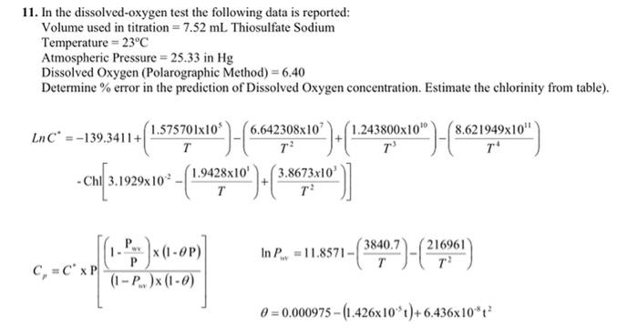 11. In the dissolved-oxygen test the following data | Chegg.com