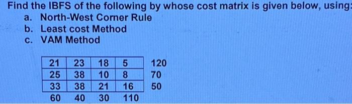 Solved please give a step by step solution Find the IBFS of | Chegg.com