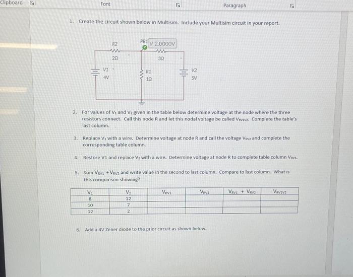 Solved 1. Create the circuit shown below in Multisim. | Chegg.com
