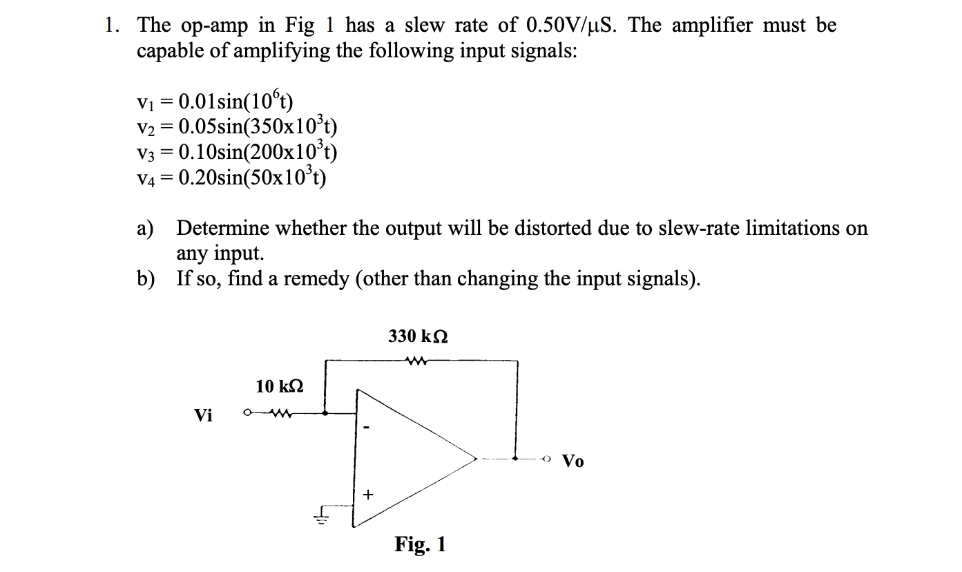 Solved The op-amp in Fig 1 ﻿has a slew rate of 0.50VμS. ﻿The | Chegg.com