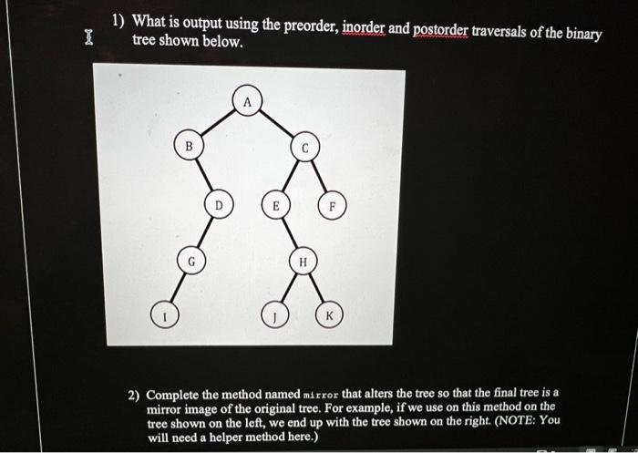 Solved 1) What is output using the preorder, inorder and | Chegg.com