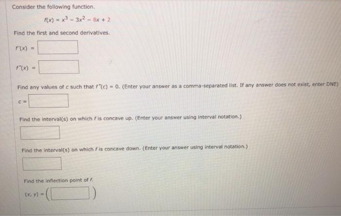Solved Consider the following function. F(x) = x3 - 3x2 – 3x | Chegg.com