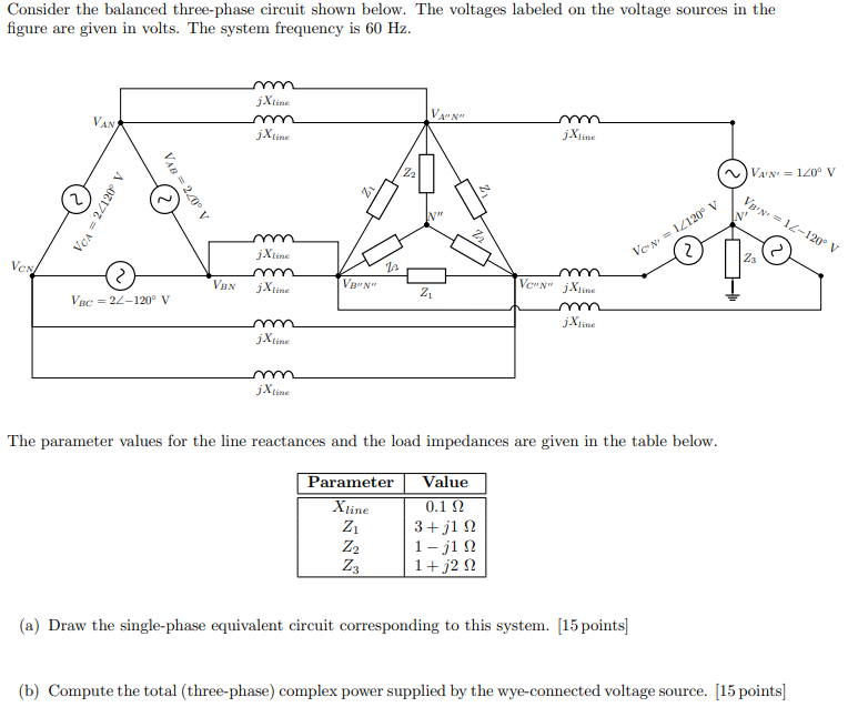 Solved Consider the balanced three-phase circuit shown | Chegg.com