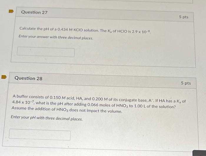 Solved Calculate the pH of a 0.434MKClO solution. The Ka of | Chegg.com