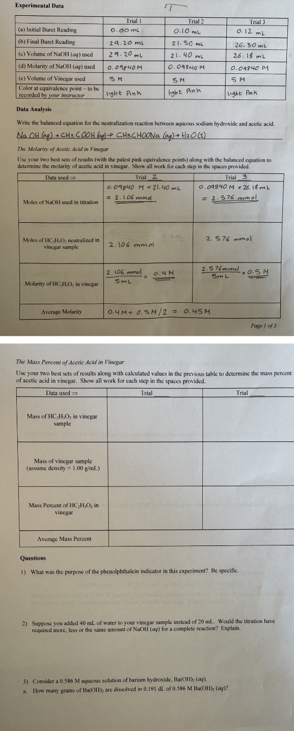 Solved Experimental Data\table[[,Irial 1,Trial 2,Trial | Chegg.com