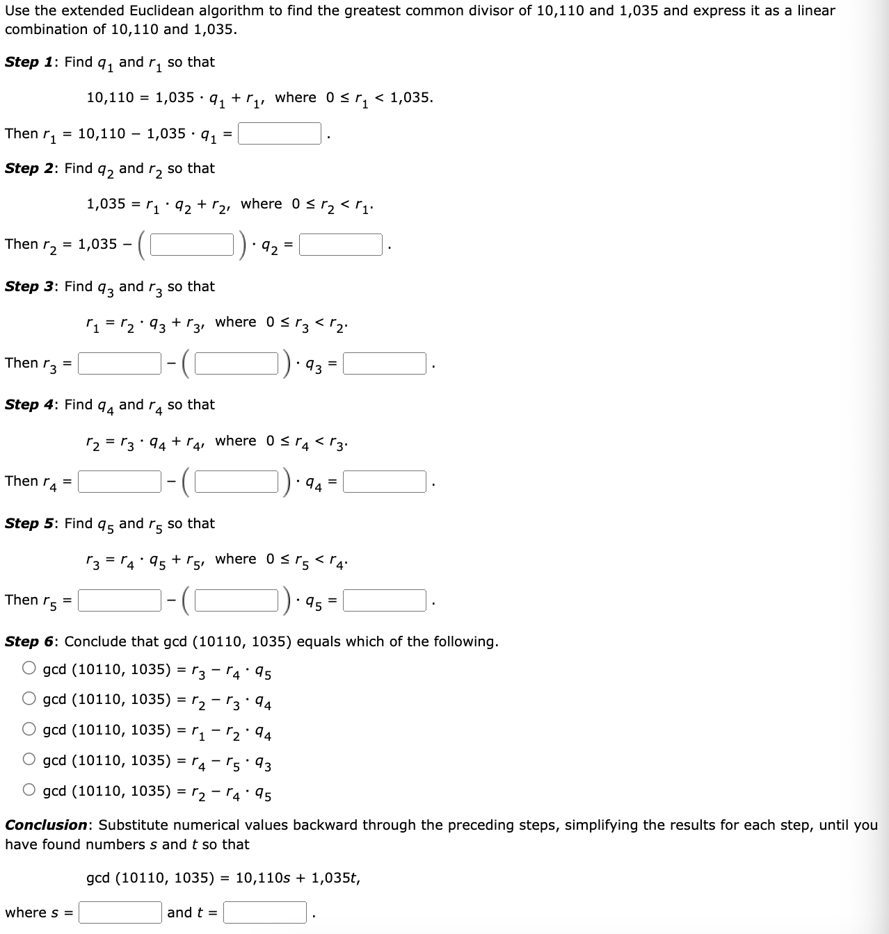 Solved Use the extended Euclidean algorithm to find the | Chegg.com