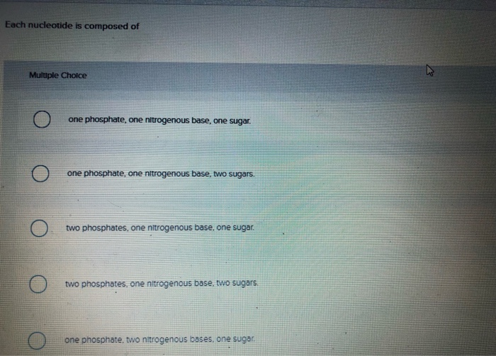 Solved Each nucleotide is composed of Multiple Choice one | Chegg.com