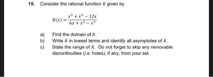 Solved 15. Consider the rational function R given by | Chegg.com