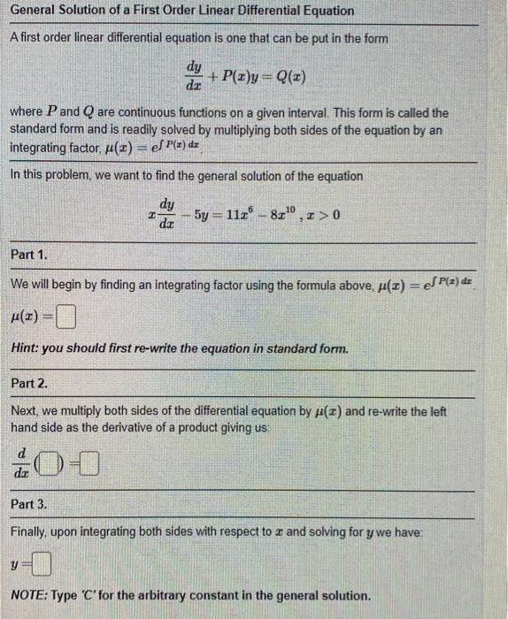 Solved General Solution of a First Order Linear Differential | Chegg.com