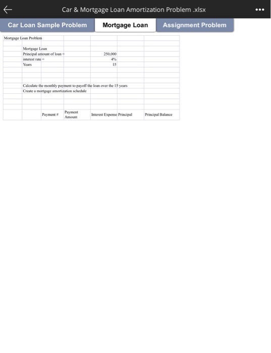 Solved Car & Mortgage Loan Amortization Problem .xlsx Car | Chegg.com