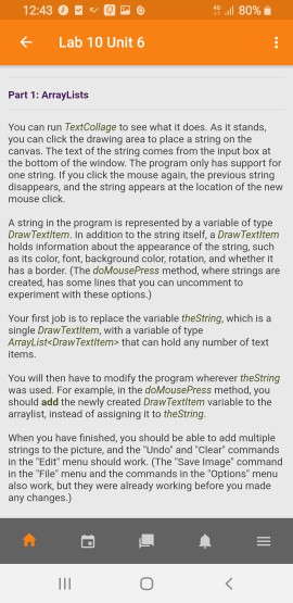 Solved 12:42 4 al 80% Lab 10 Unit 6 Lab 10: ArrayLists and | Chegg.com