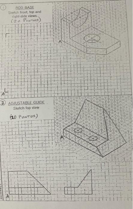 Solved A ROD BASE Sketch front, top and right-side views | Chegg.com