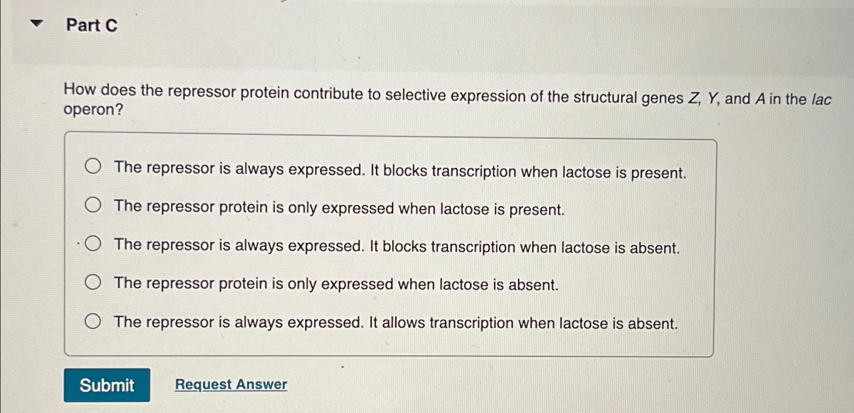 Solved Part CHow does the repressor protein contribute to | Chegg.com