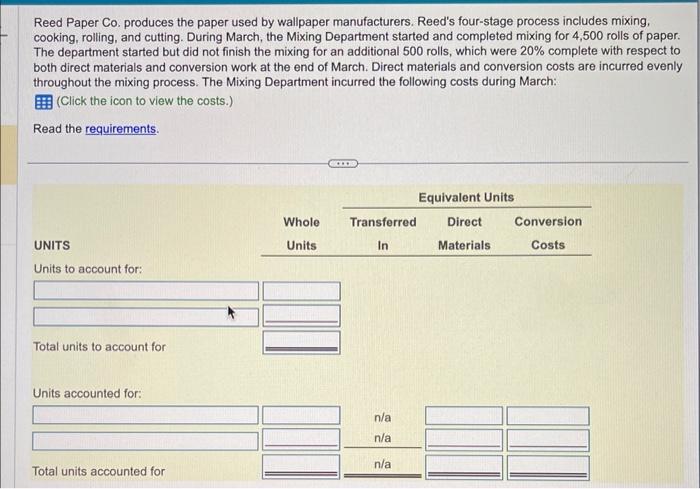 Solved Reed Paper Co. produces the paper used by wallpaper | Chegg.com