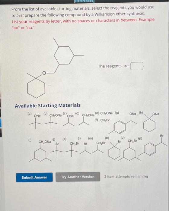 Solved From the list of available starting materials, select | Chegg.com