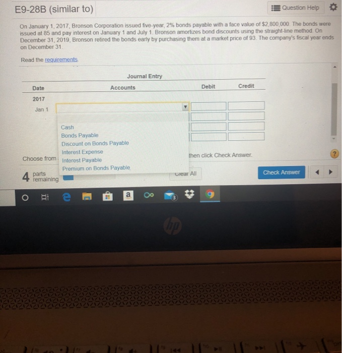 Solved E9-28B (similar to) E Question Help On January 1, | Chegg.com