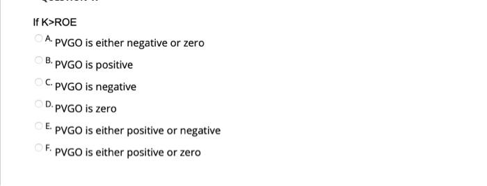 Solved If K>ROE A. PVGO is either negative or zero B.PVGO is | Chegg.com