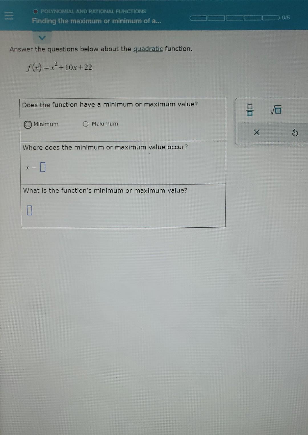 Solved Answer the questions below about the quadratic | Chegg.com