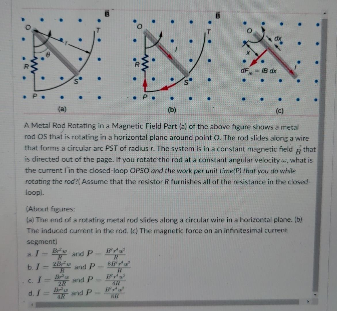Solved IB dx . Po P. (a) (b) (C) A Metal Rod Rotating in a | Chegg.com