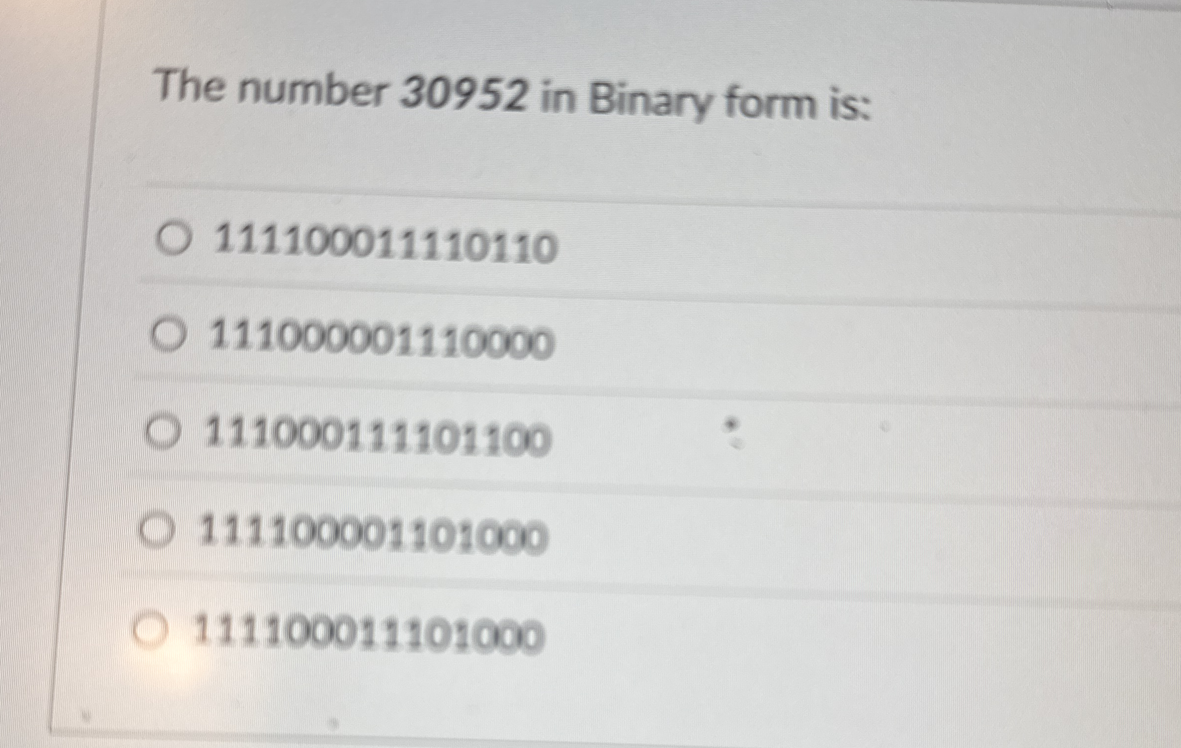 Solved The number 30952 ﻿in Binary form | Chegg.com