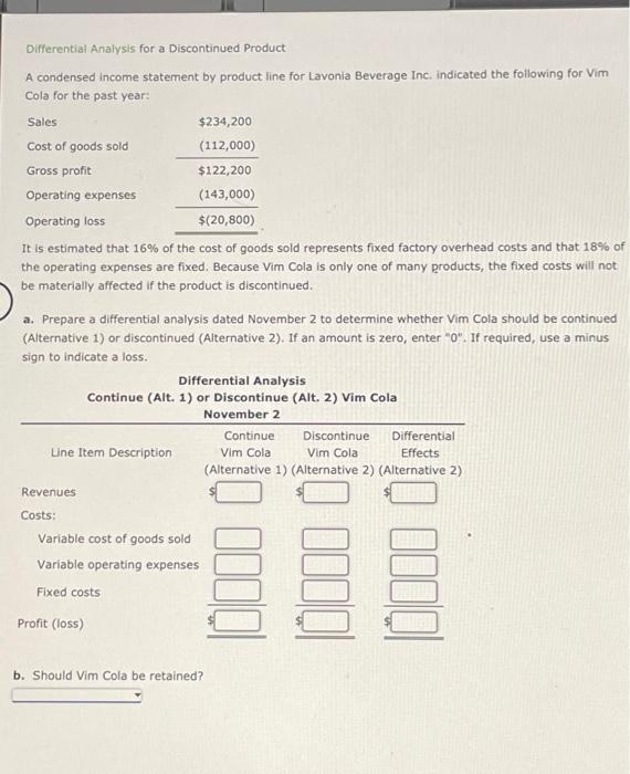 Solved Differential Analysis for a Discontinued Product A | Chegg.com