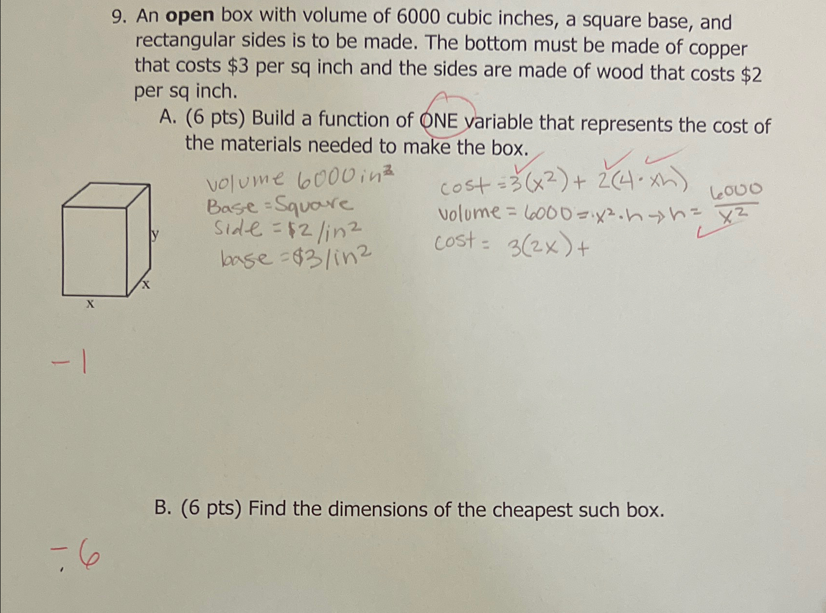 Solved An open box with volume of 6000 ﻿cubic inches, a | Chegg.com