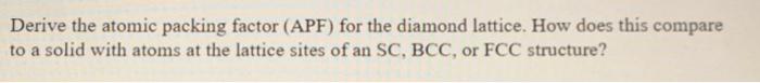 Solved Derive the atomic packing factor (APF) for the | Chegg.com